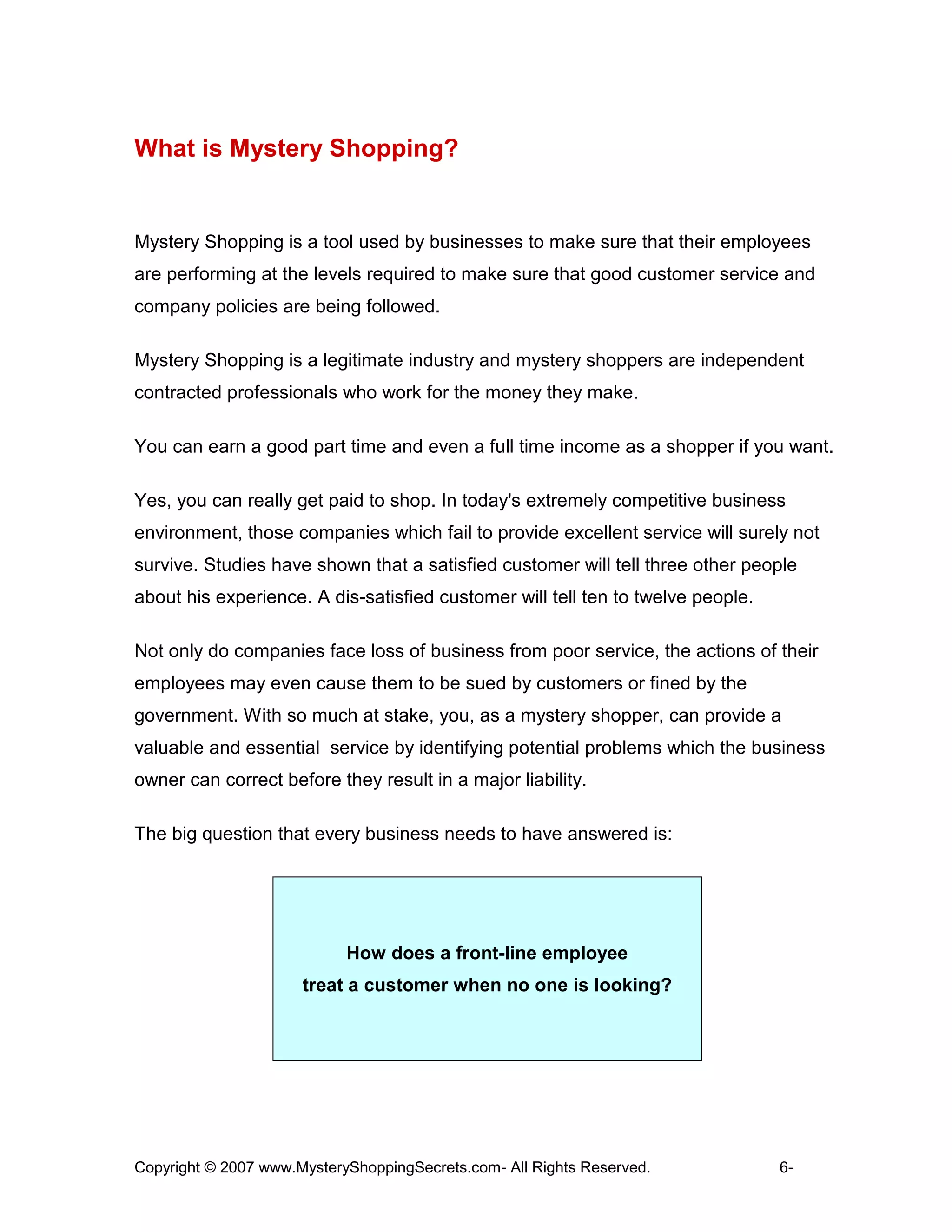 Mystery Shopping Secrets | PDF