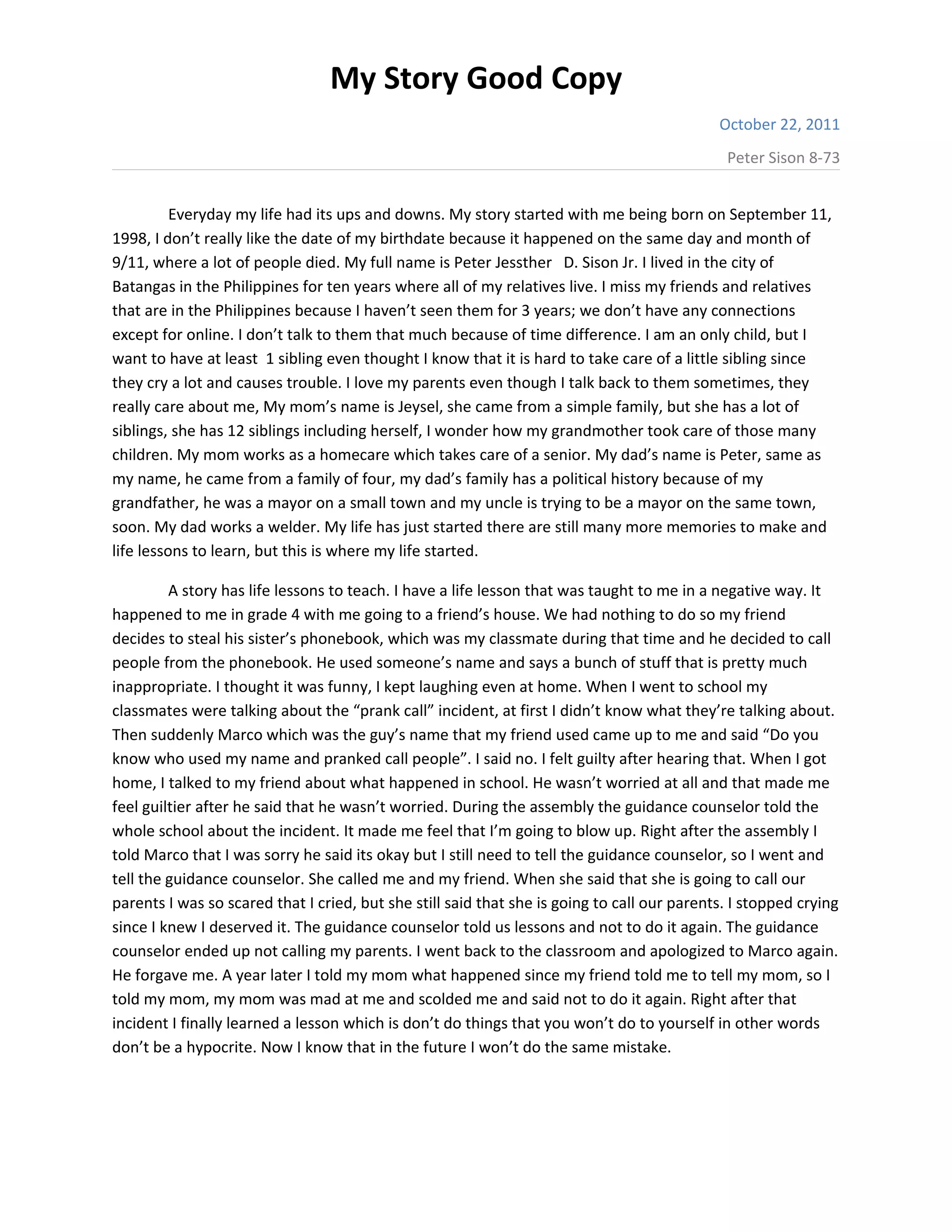 Peter My story good copy | DOC