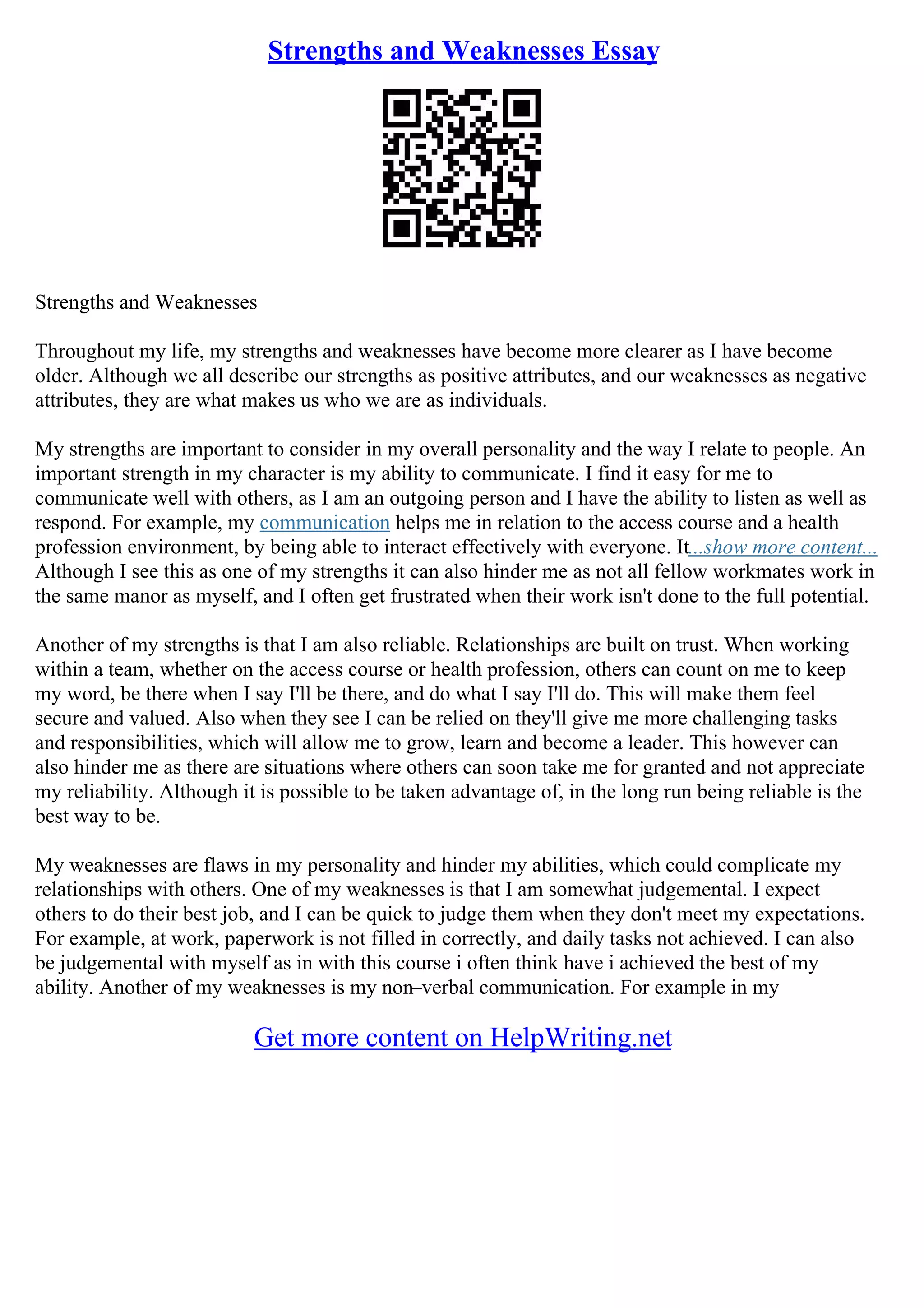 My Strengths And Weaknesses Essay | PDF