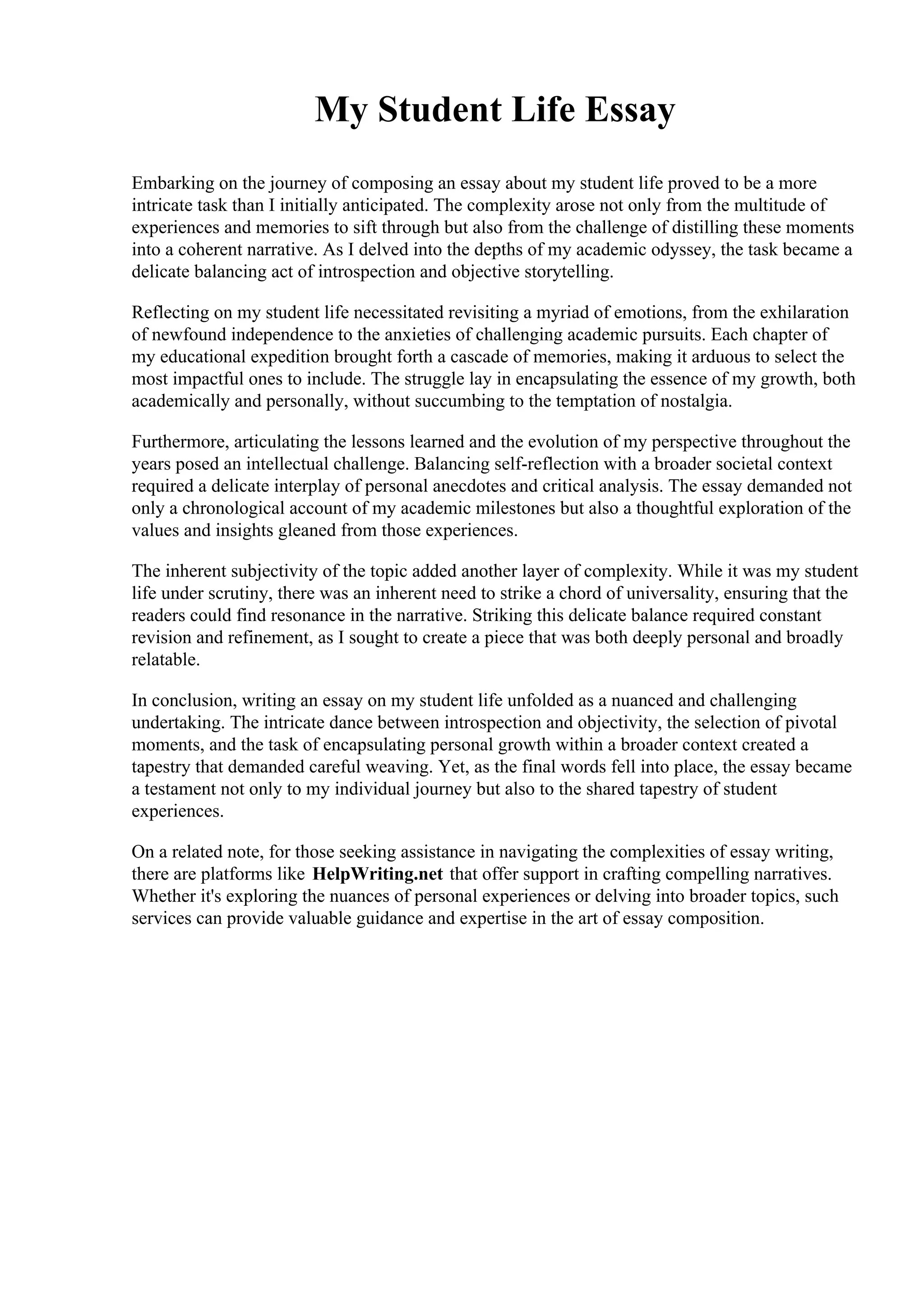 My Student Life Essay.pdf | Secondary Education | Education