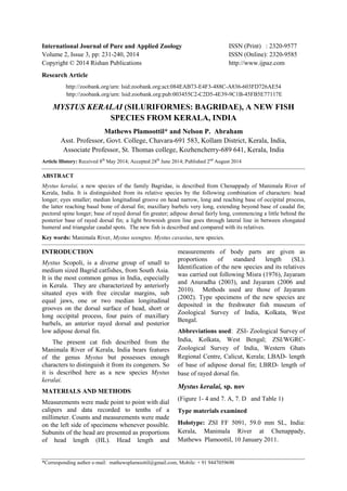Mystus keralai,a new fish species | PDF
