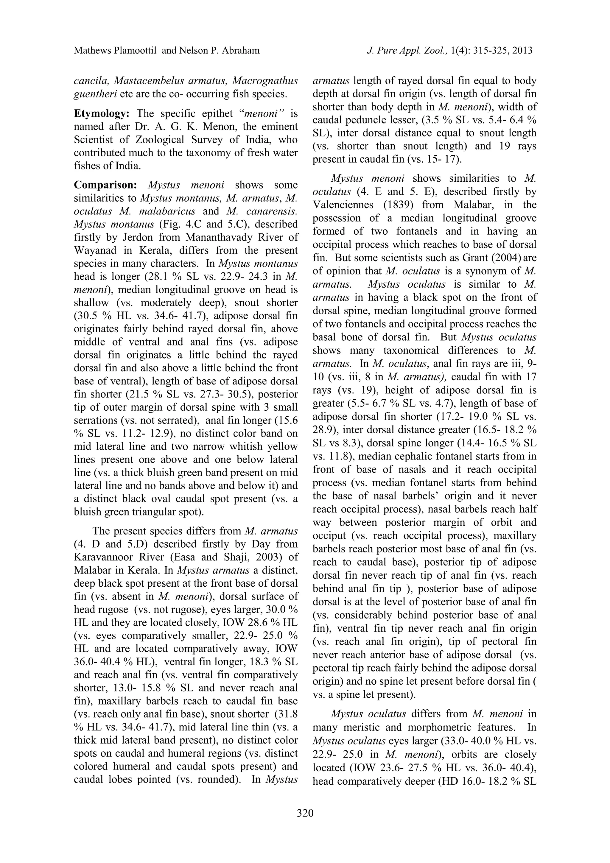 Mystus menoni, a new species | PDF