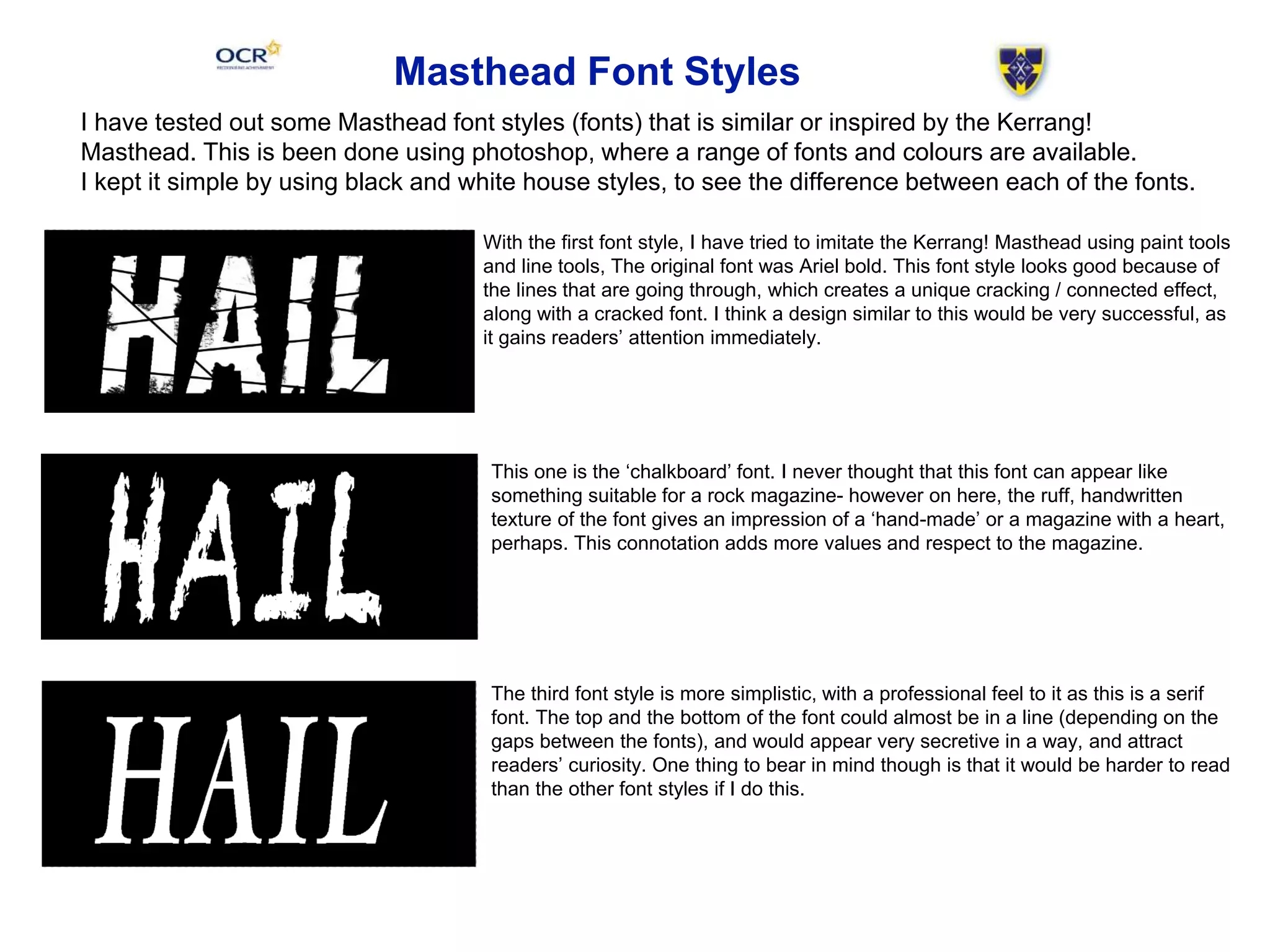 My suitable masthead fonts | PPT