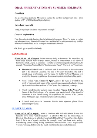 My summer holidays 1 | PDF