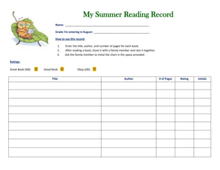 My summer reading record | PPT