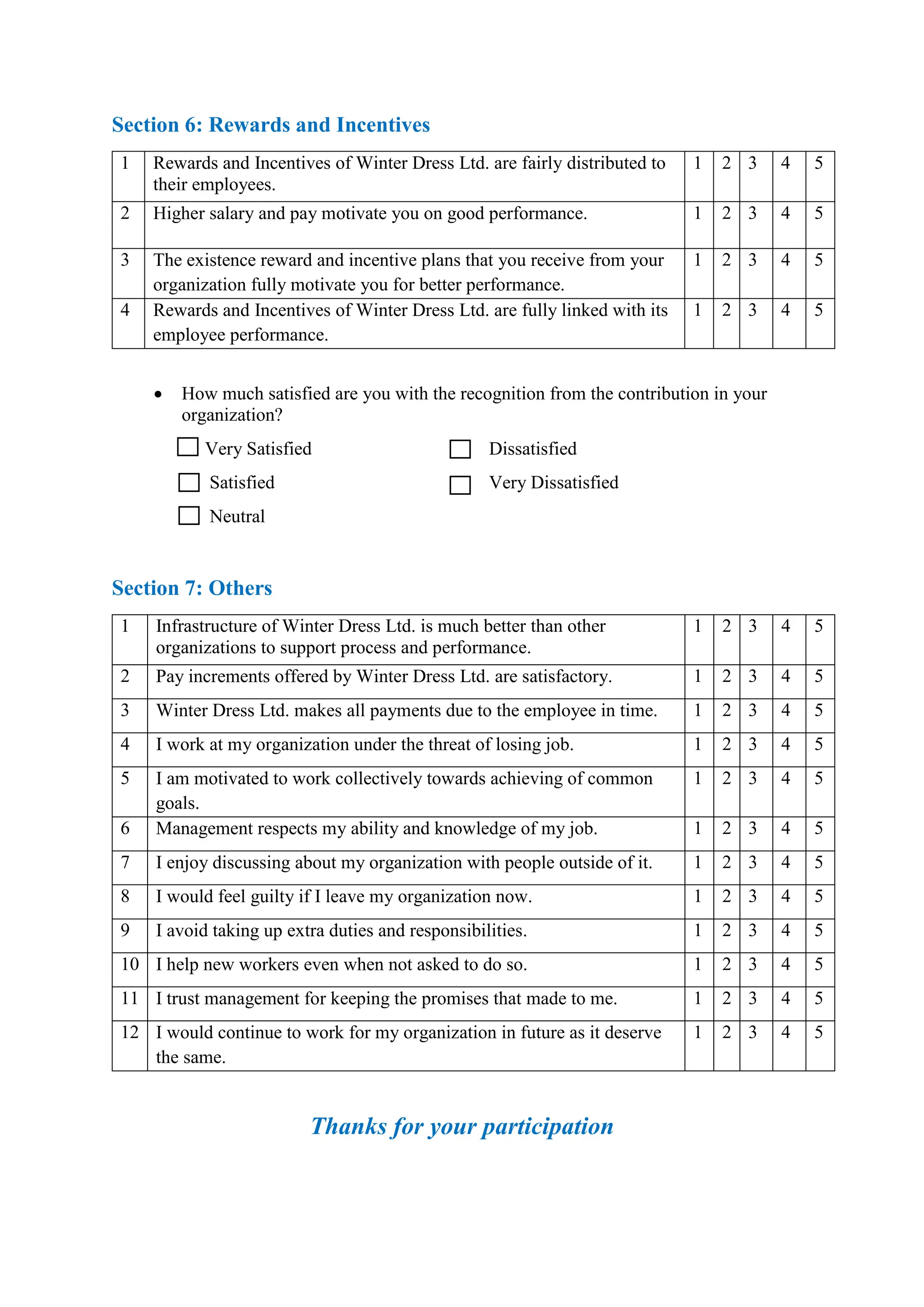 Survey Questionnaire on HRM (Sample) | PDF