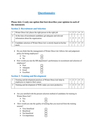 Survey Questionnaire on HRM (Sample) | PDF