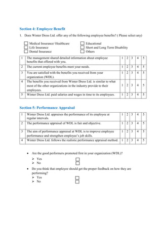 Survey Questionnaire on HRM (Sample) | PDF