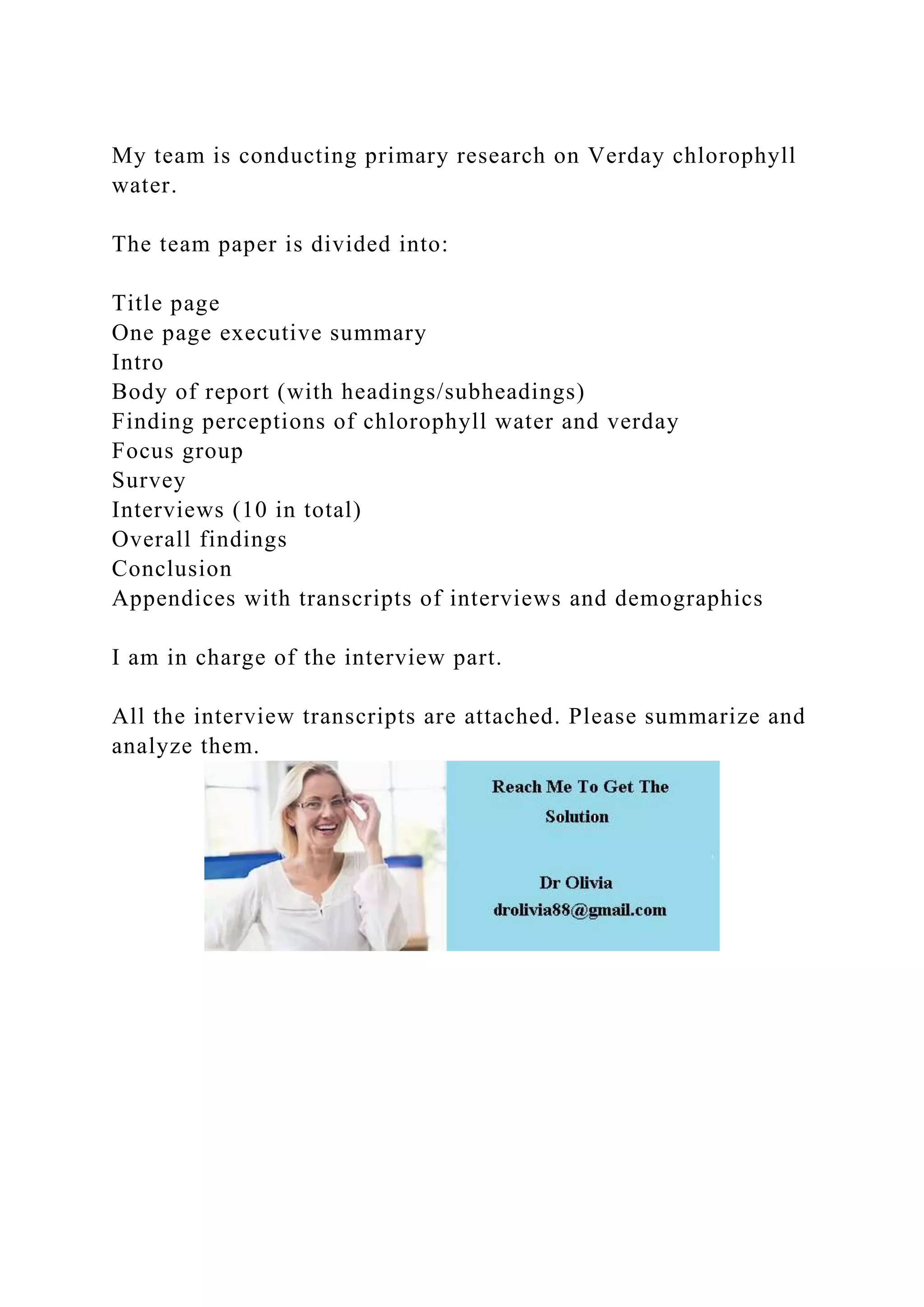 My team is conducting primary research on Verday chlorophyll water. .docx