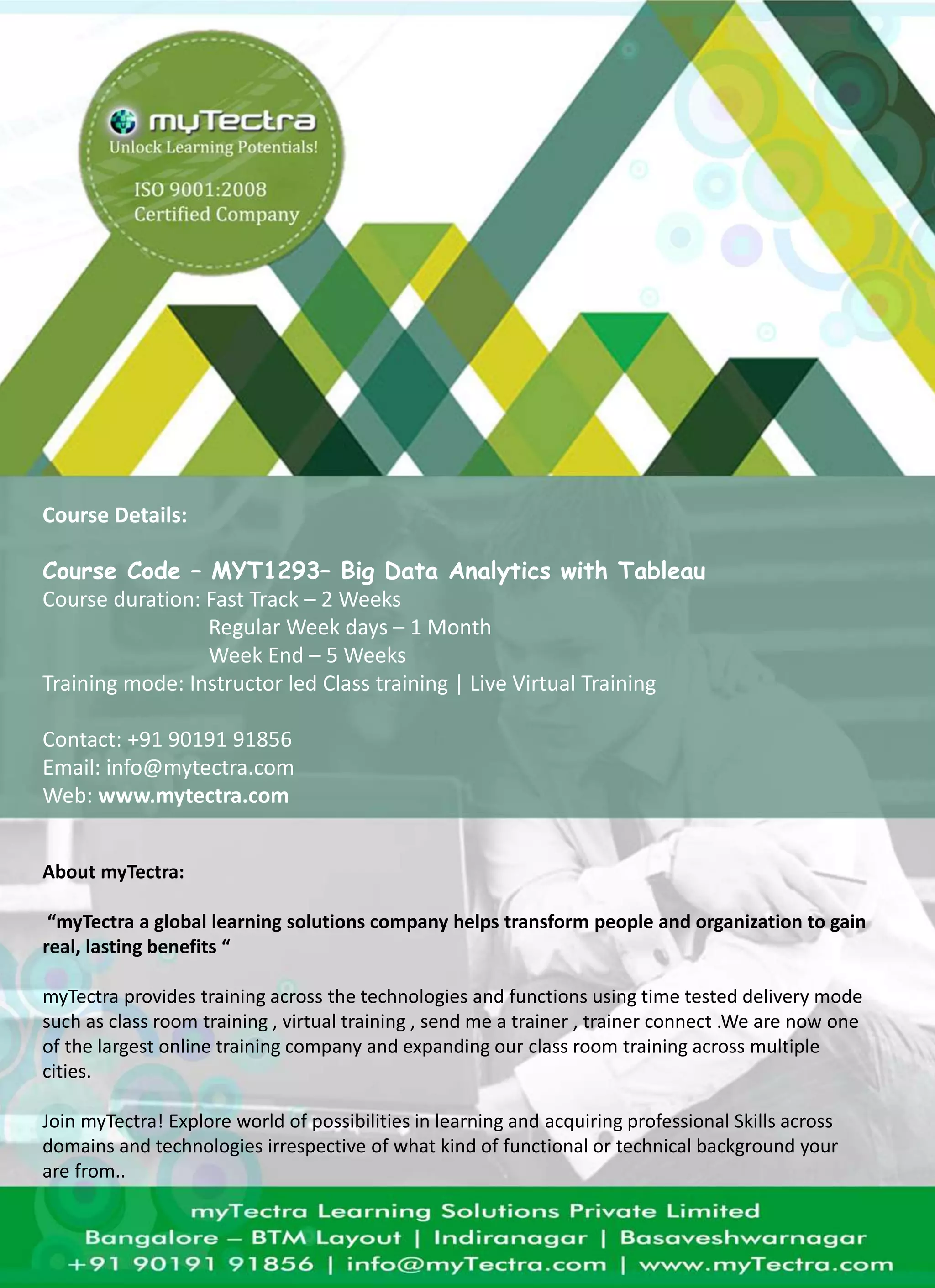 Big Data Analytics With Tableau Training By Mytectra Pptx Databases Computer Software And