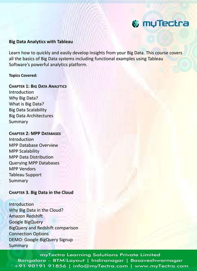 Big Data Analytics With Tableau Training By Mytectra Pptx Databases Computer Software And