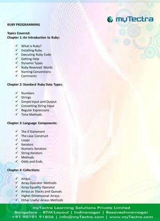 Ruby on Rail Training in Bangalore by myTectra | PDF