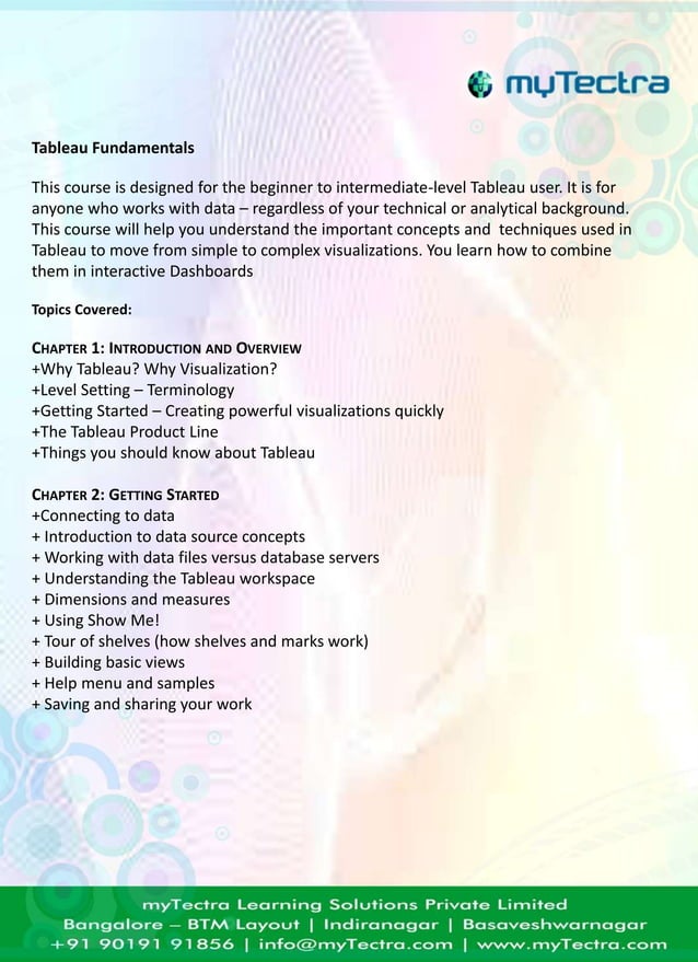 Tableau Training in Bangalore by myTectra | PDF