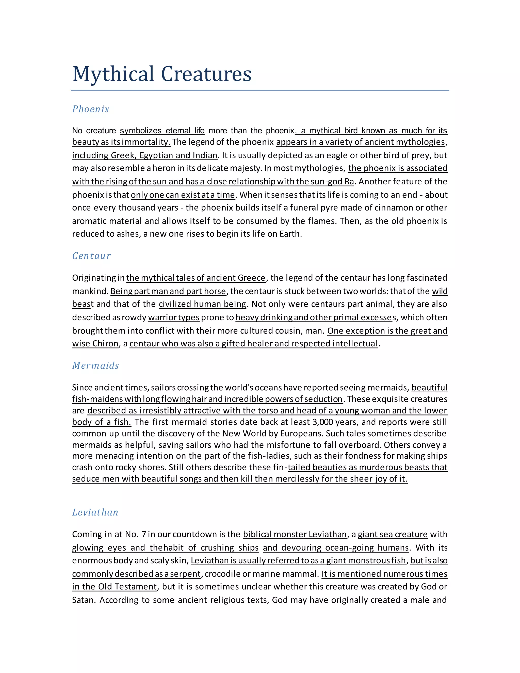 Mythical creatures | DOCX