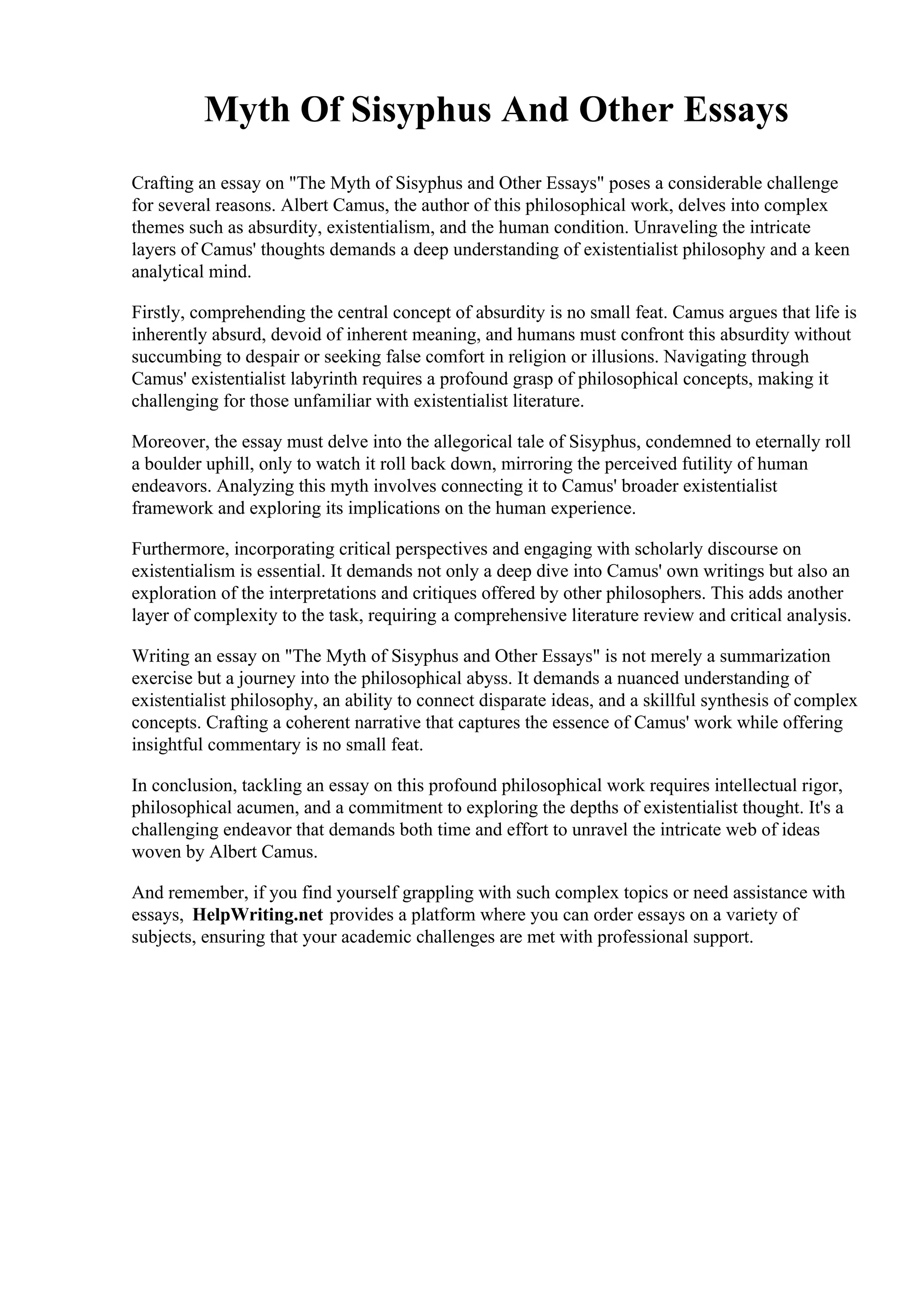 Myth Of Sisyphus And Other Essays | PDF