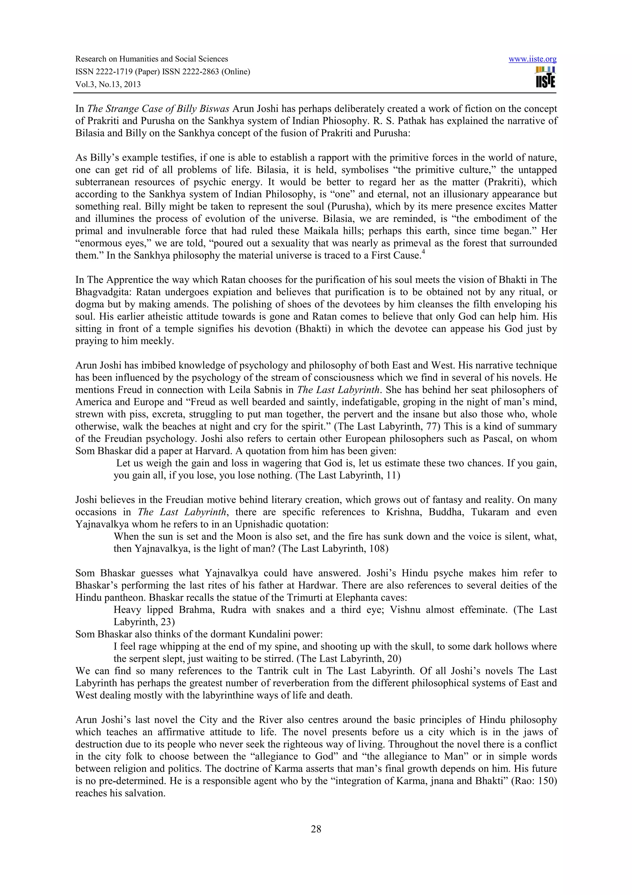 Mythological aspects in the novels of arun joshi | PDF