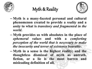 Definitions, Functions, Nature, Structure of Mythology | PPTX