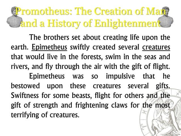 greek creation myth - promotheus and 5 ages | PPTX | Fantasy | Genres