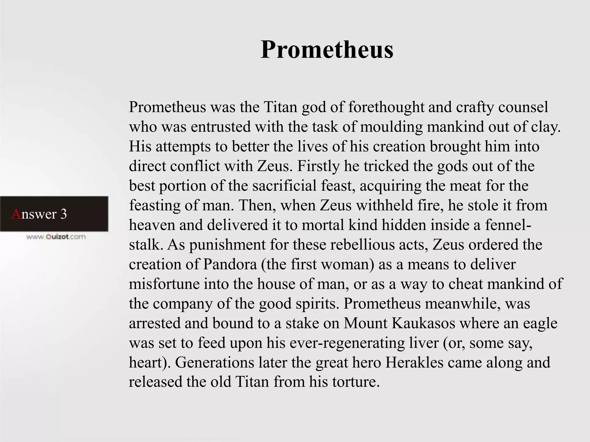 Answers to Mythology Quiz | Quizot | PPTX