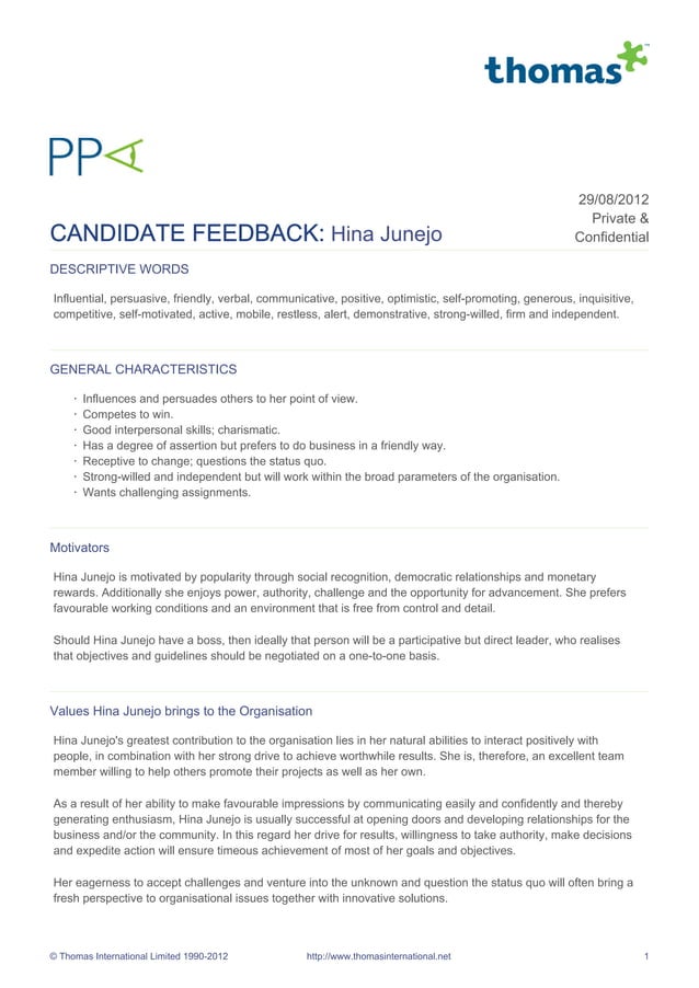 My Thomas Ppa Assessment Report | PDF