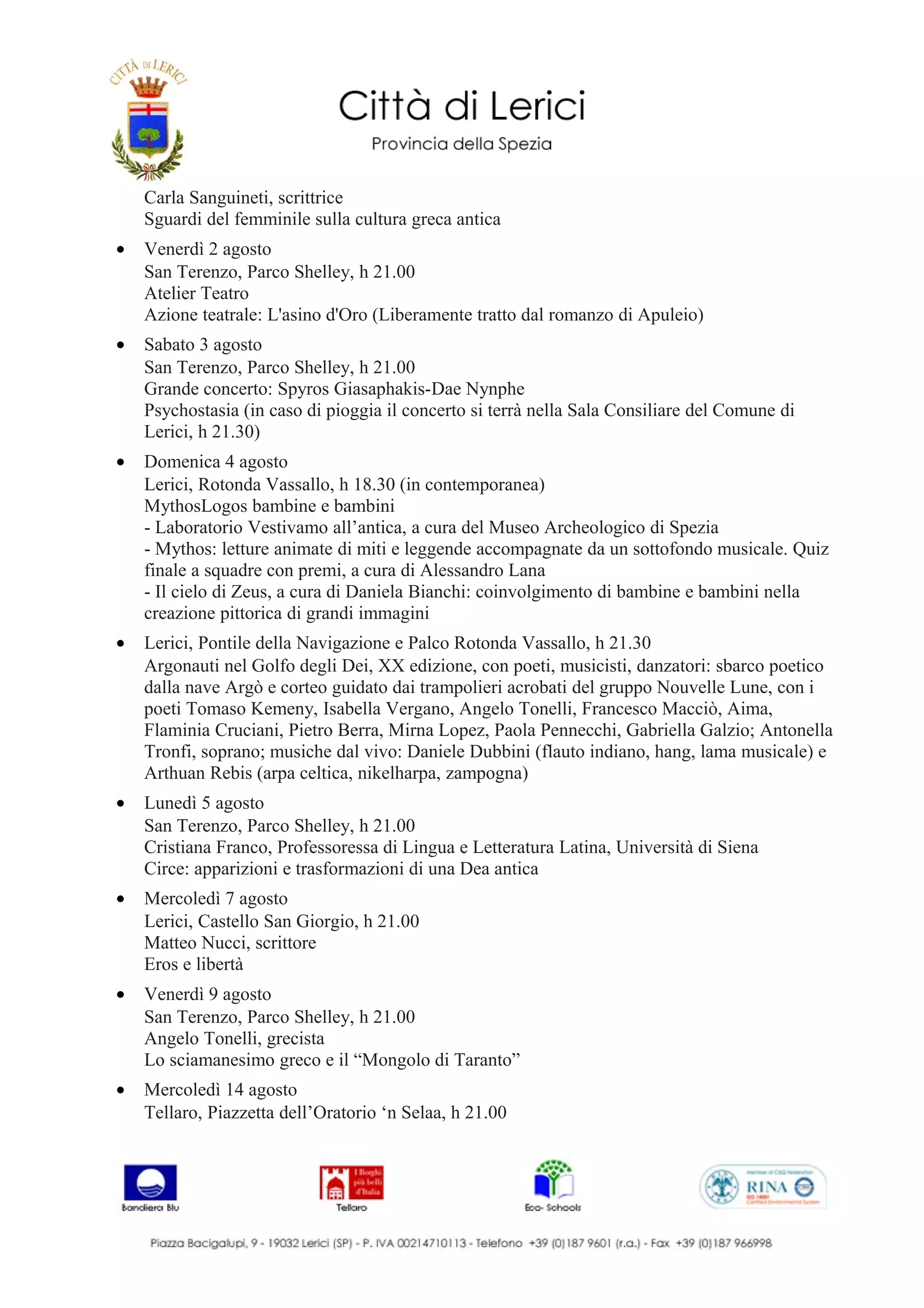 Mythos logos, il programma | DOC | Fine Art