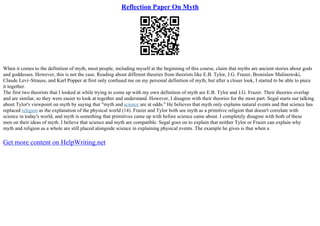 Myth Reflection Paper | PDF