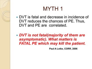 Myths and facts dvt | PPTX