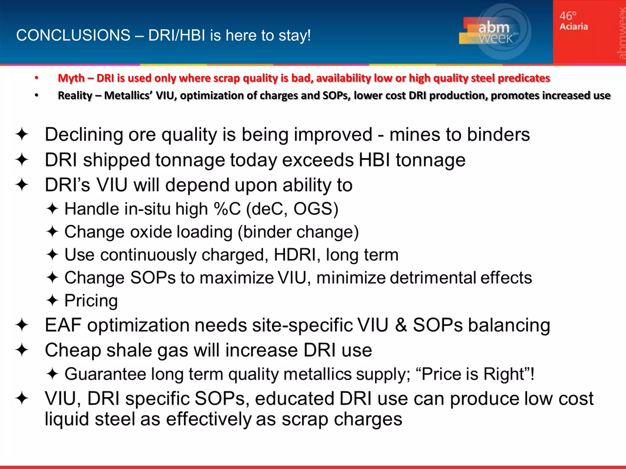 Myths and realities of charging DRI / HBI in electric arc furnaces | PPT