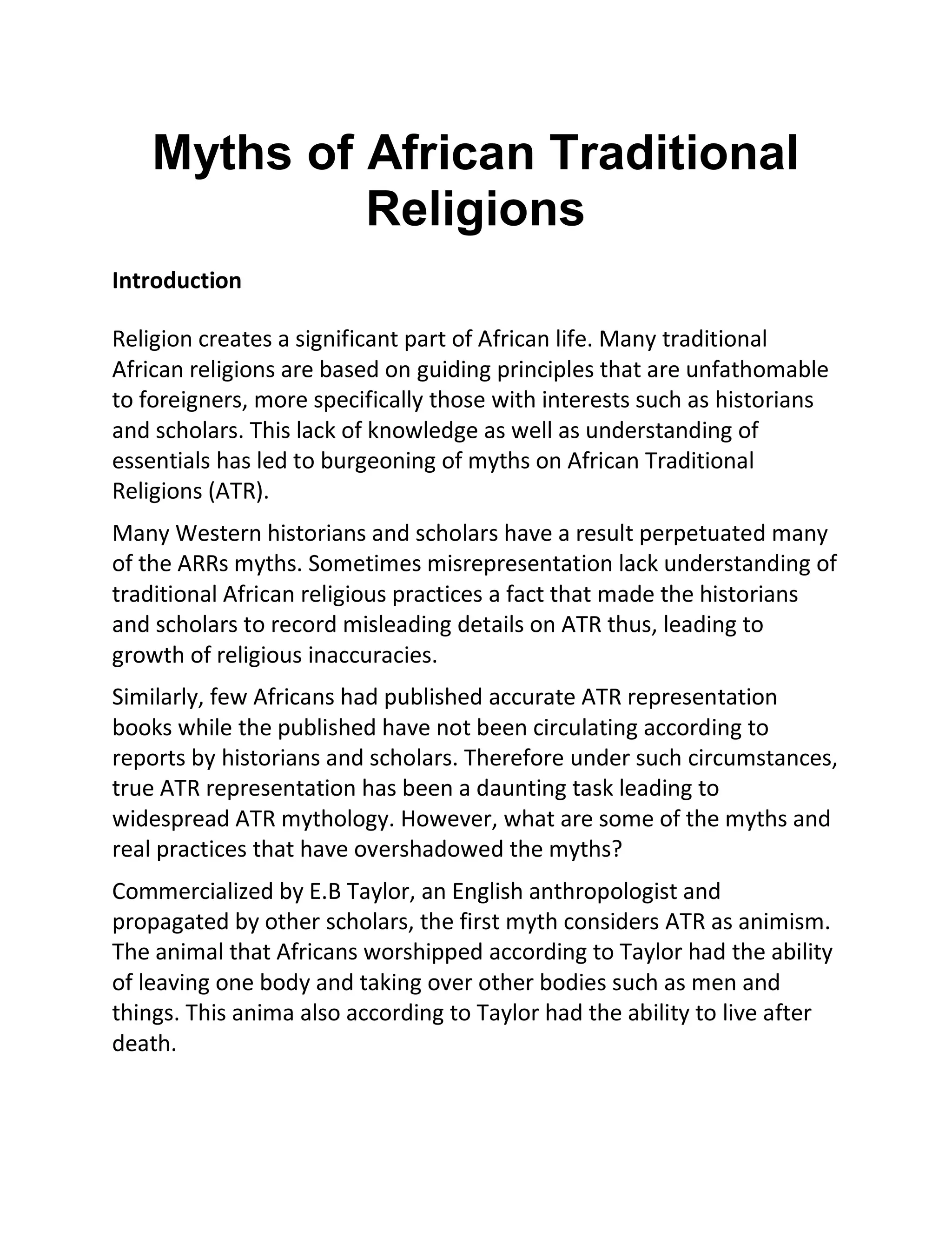 Myths of african traditional religions | PDF