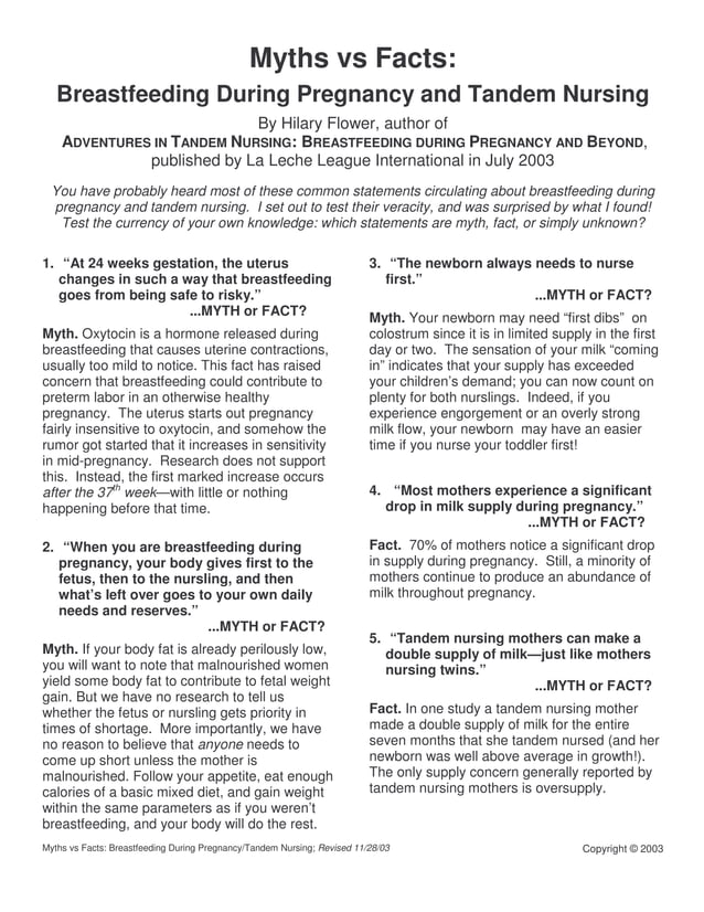 Myths Vs Facts Breastfeeding During Pregnancy And Tandem Nursing Pdf