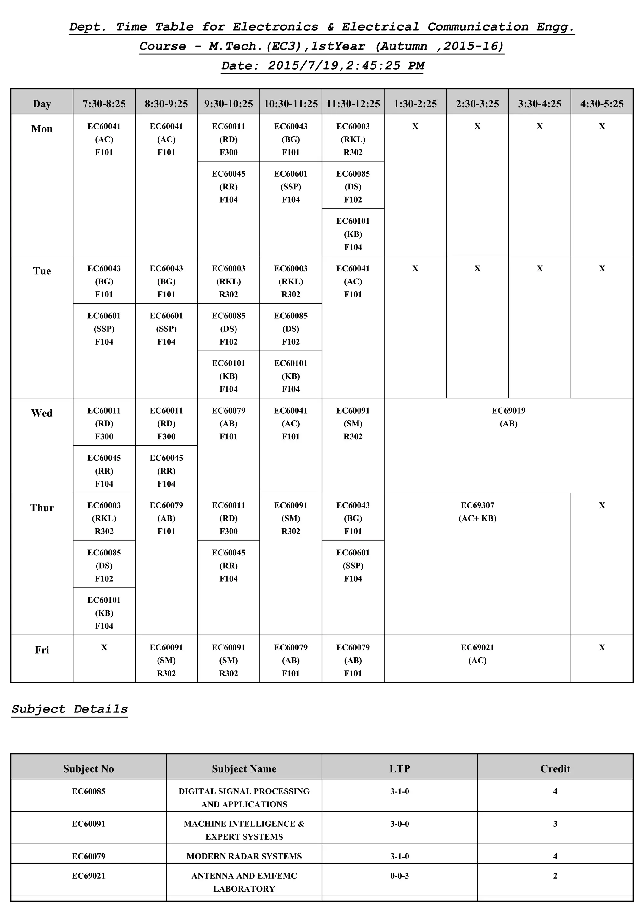 My timetable | PDF