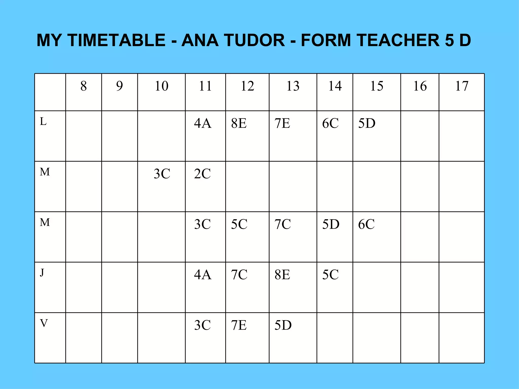 MY TIMETABLE - ANA TUDOR - FORM TEACHER 5 D | PPT