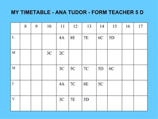 MY TIMETABLE - ANA TUDOR - FORM TEACHER 5 D | PPT