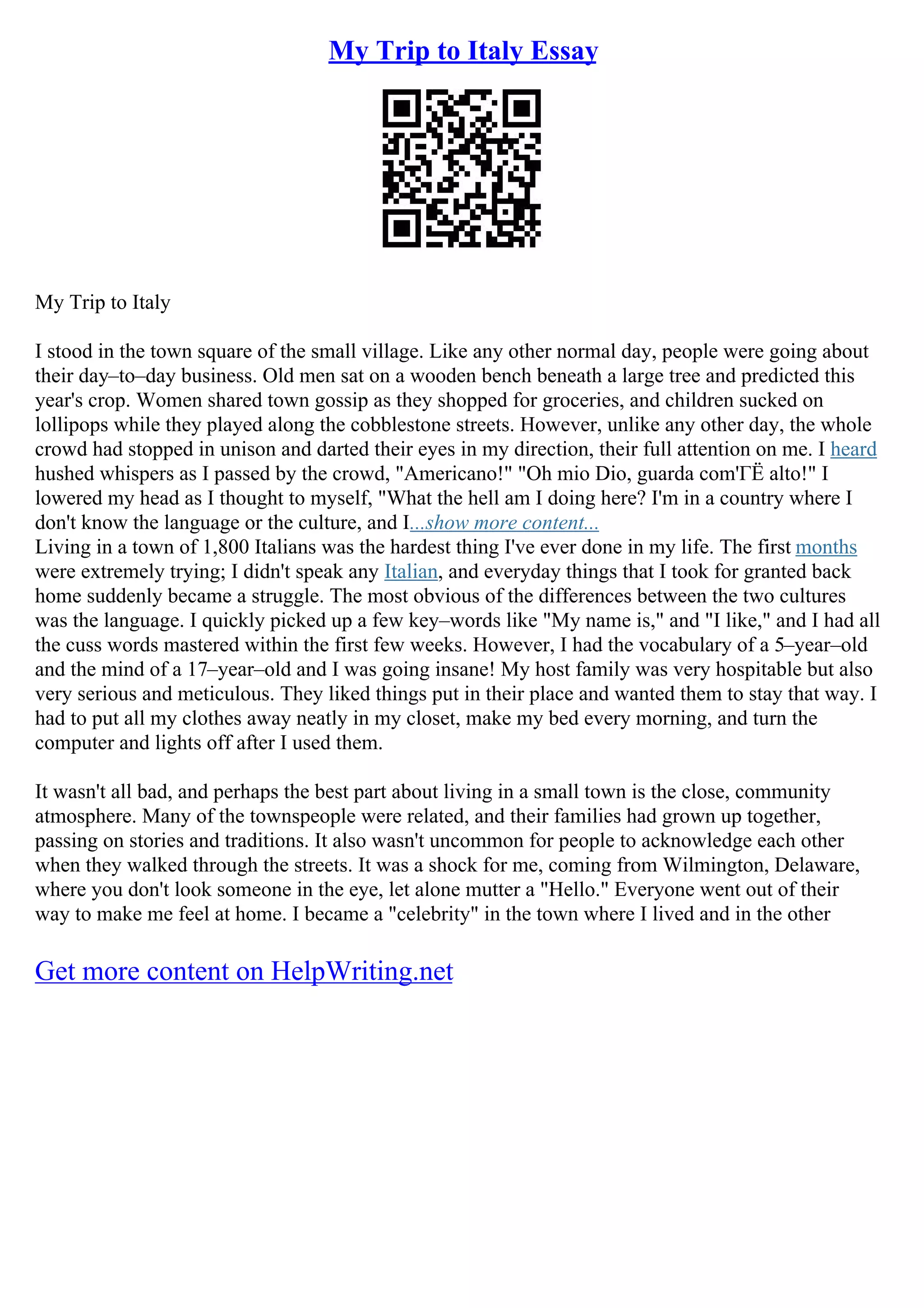 My Trip To Italy Essay | PDF