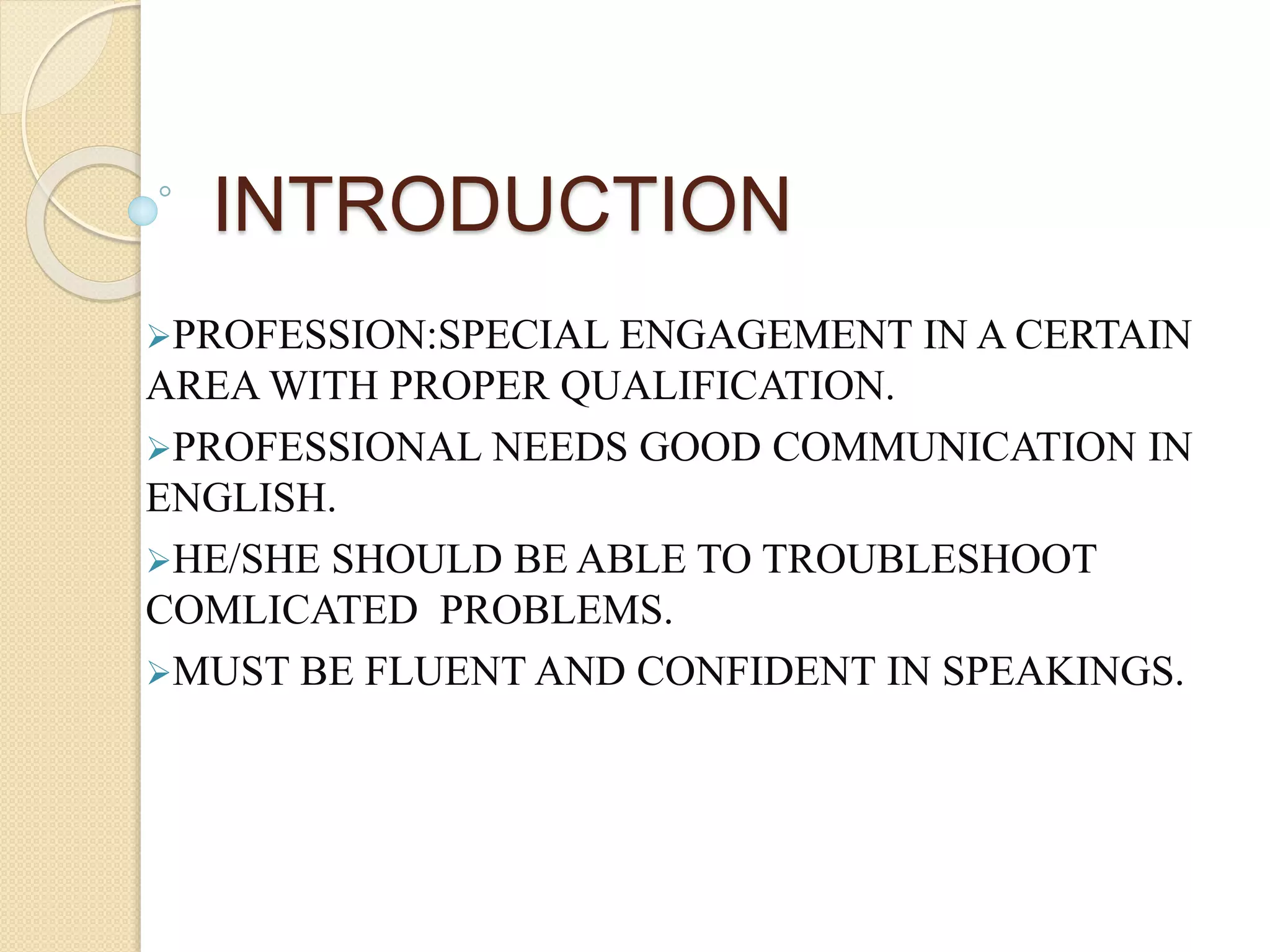 ENGLISH FOR PROFESSIONAL PURPOSE | PPTX | Education
