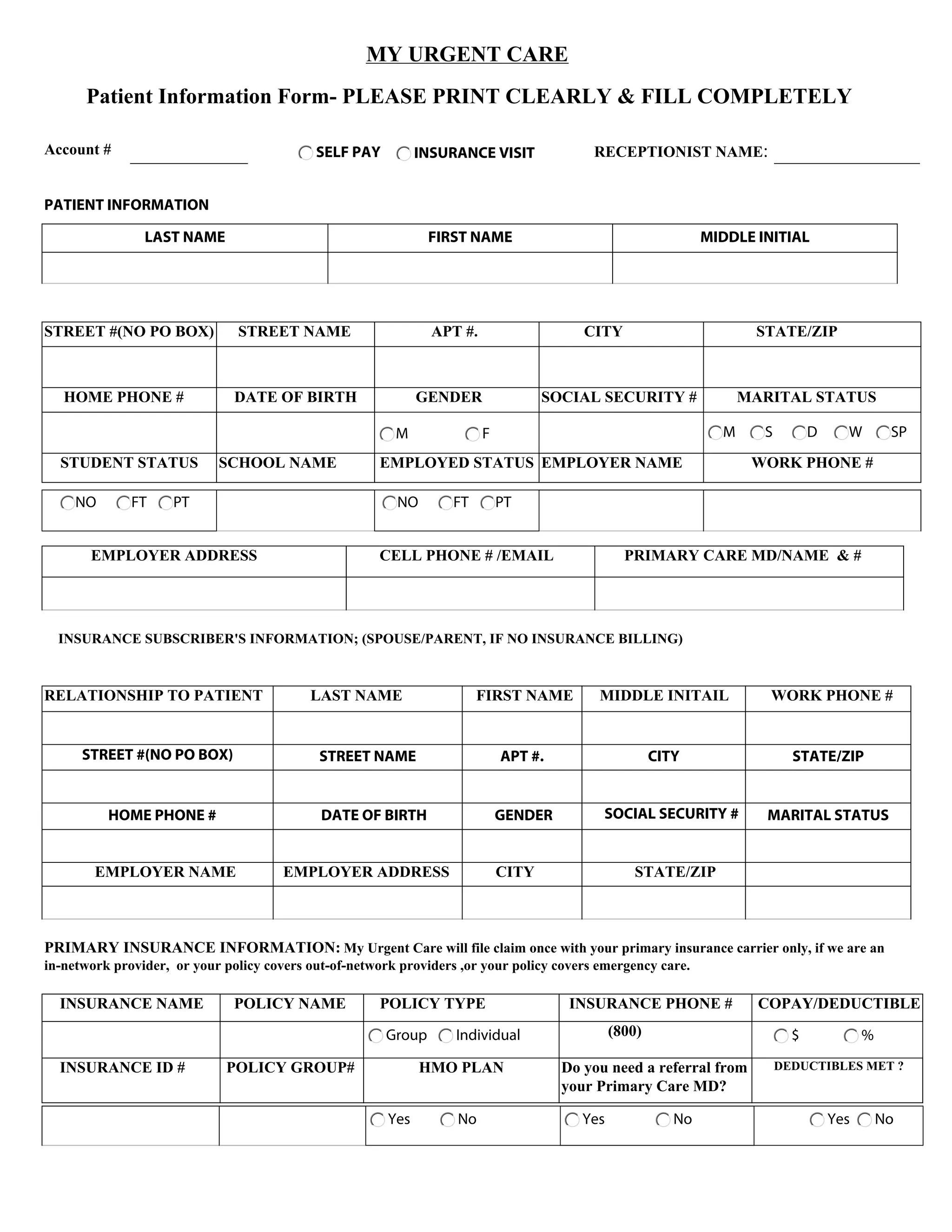 MY URGENT CARE PATIENT REGISTRATION FORM | PDF
