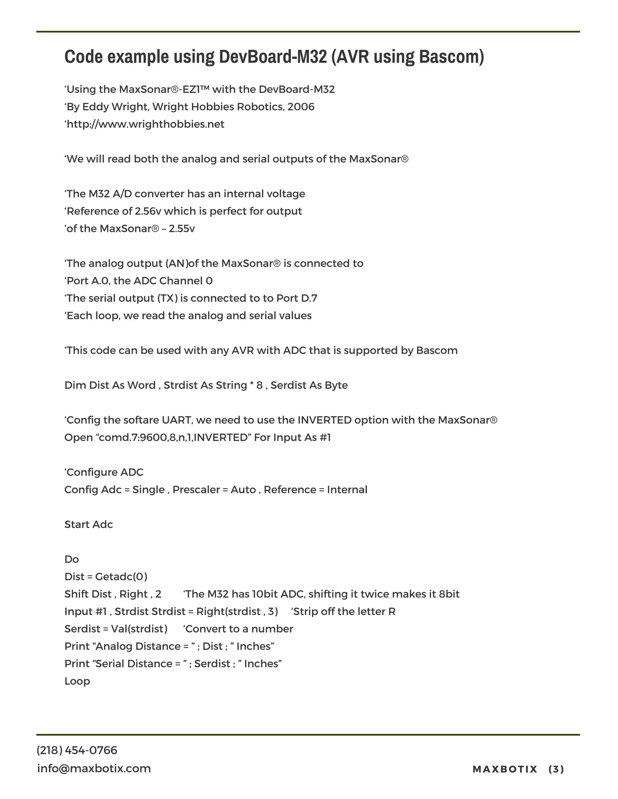 MaxBotix Code Examples | PDF