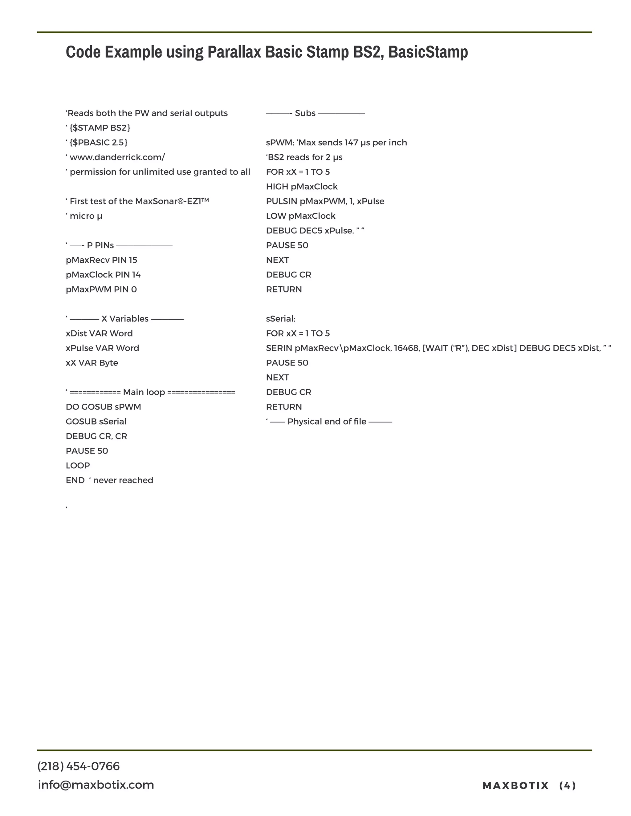 MaxBotix Code Examples | PDF