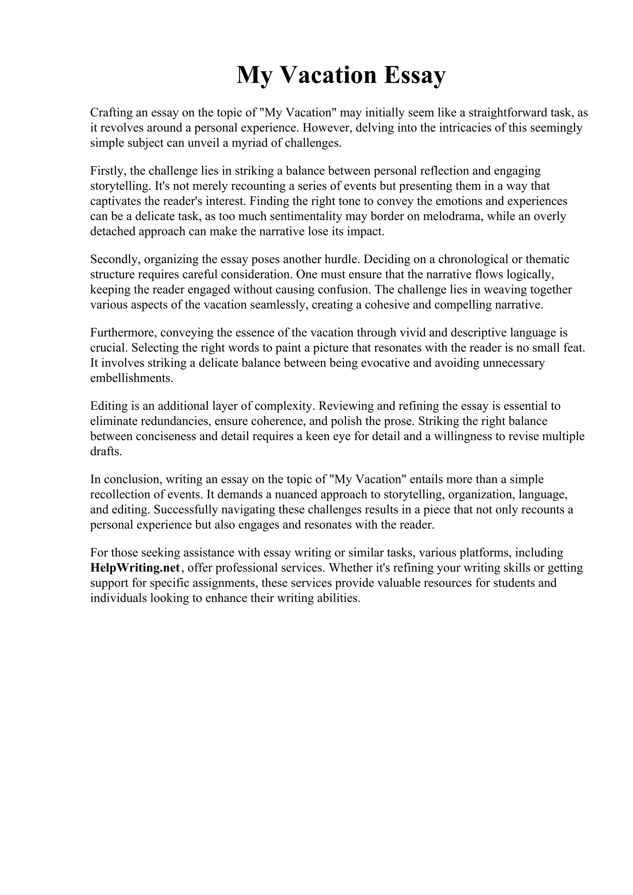 My Vacation Essay | PDF