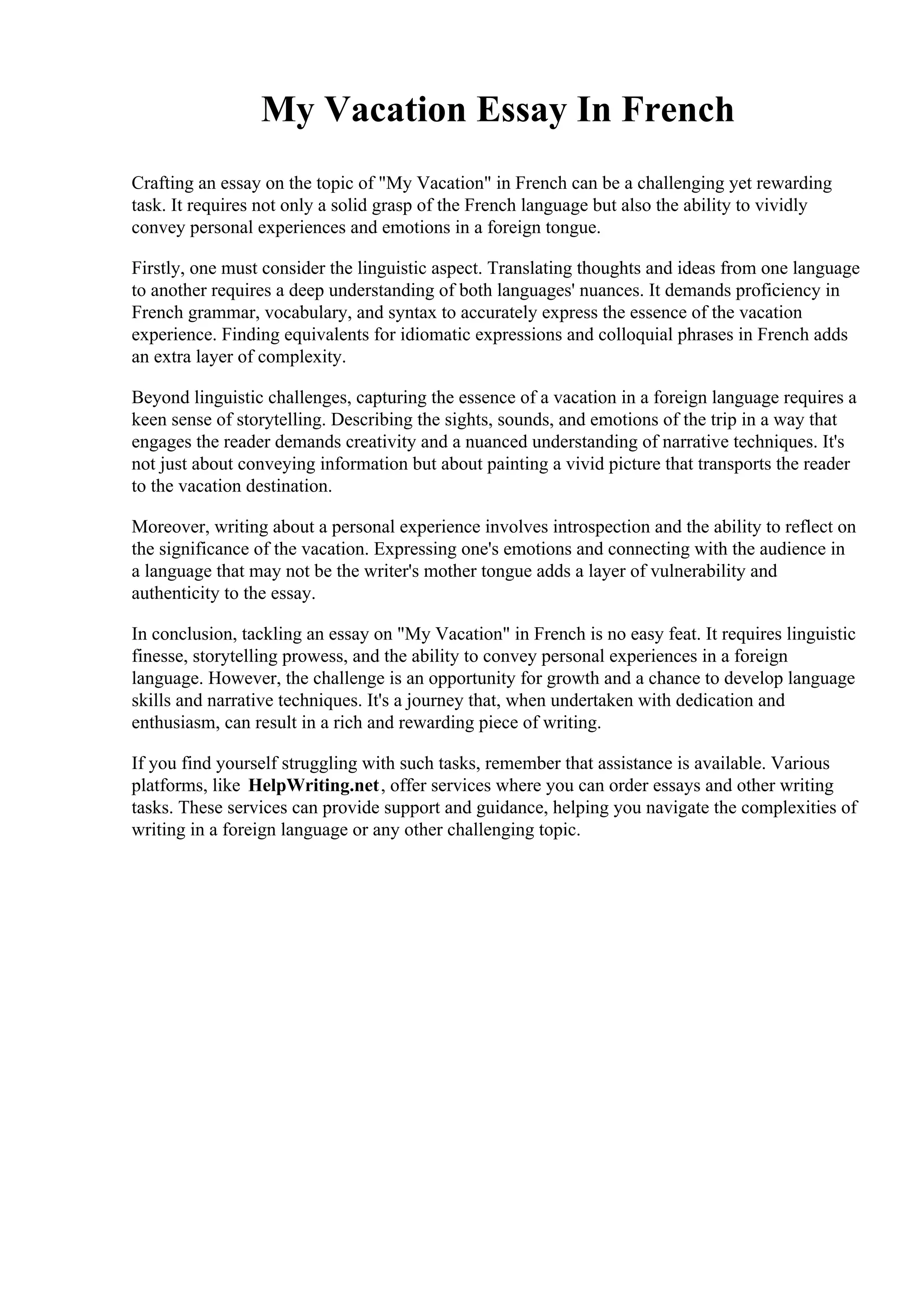 My Vacation Essay In French. Missouri University of Science and ...