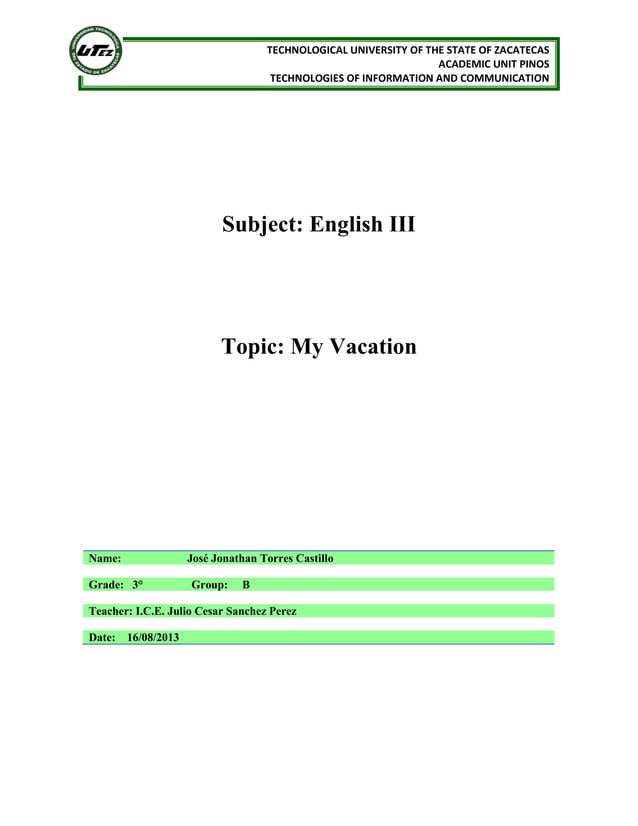 My vacation jony | PDF | World Cuisines | Food & Drink