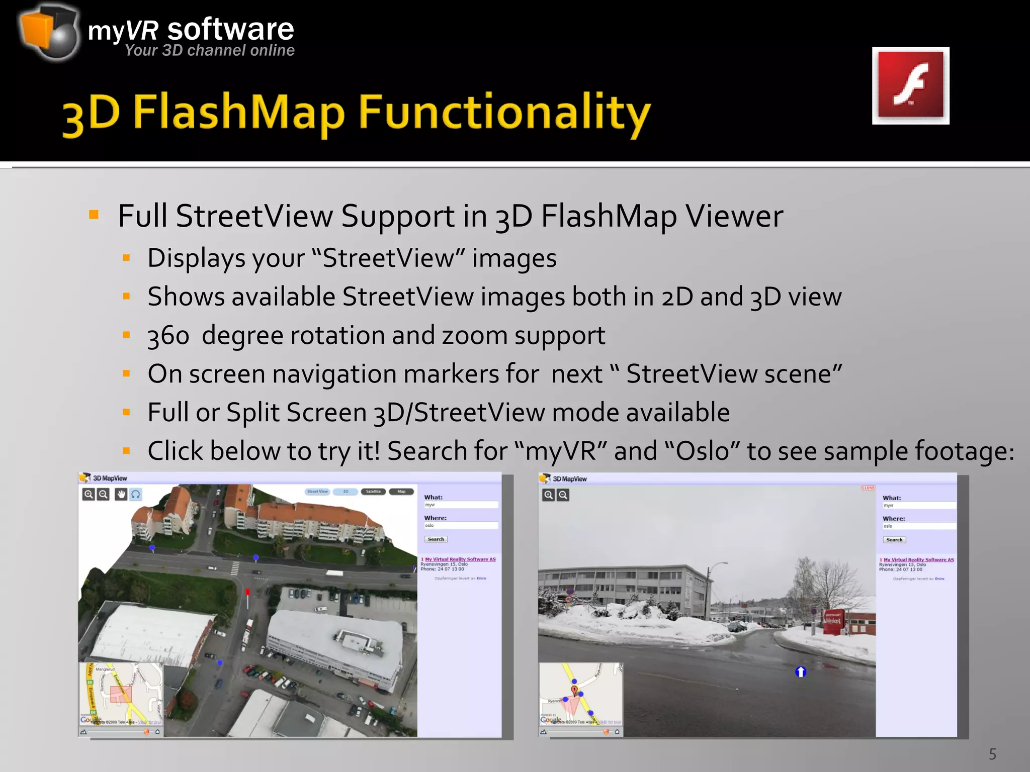 myVR 3D FlashMap Technology | PPT | 3-D Graphics | Computer Software and Applications