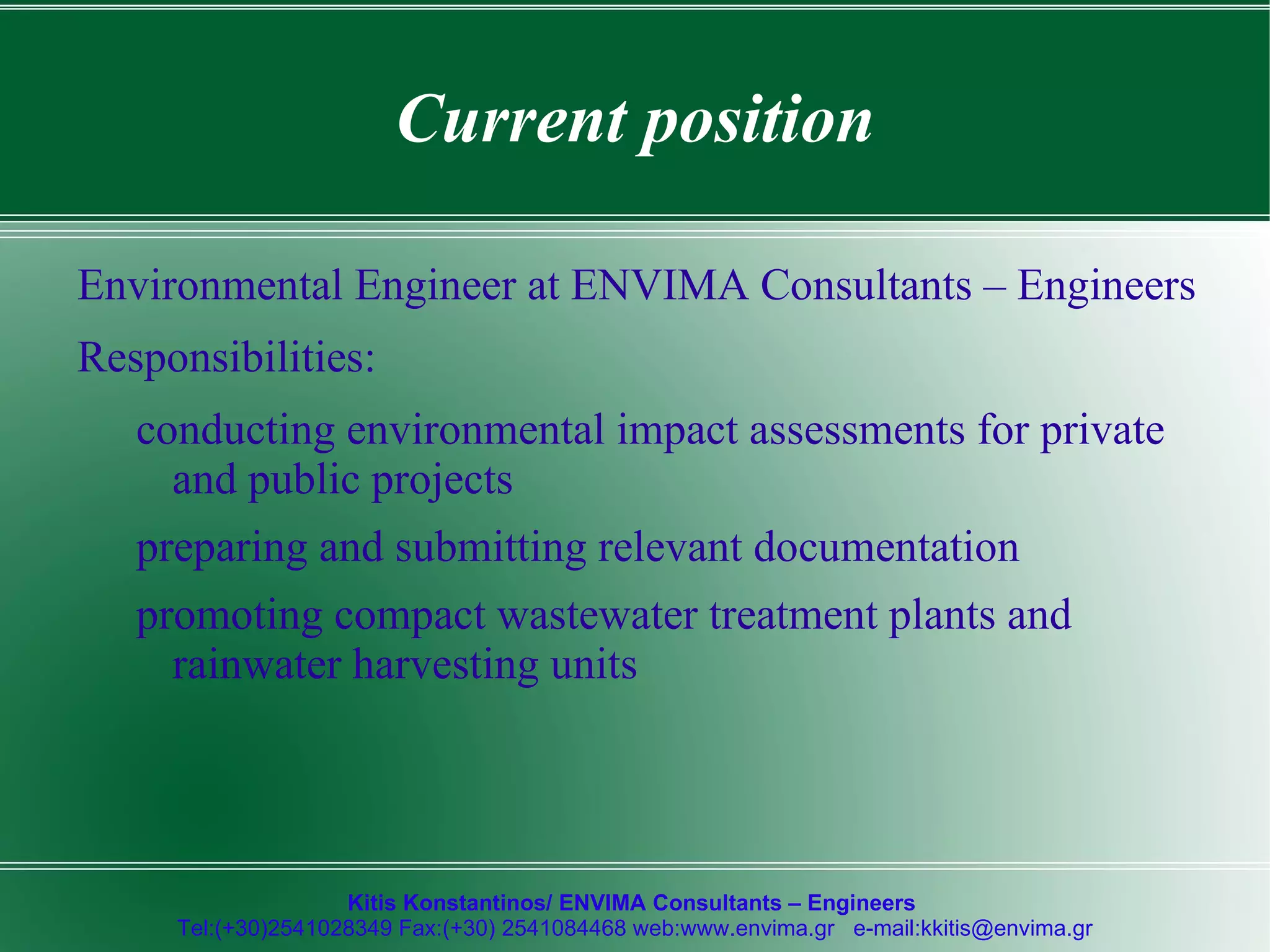 Brief presentation of my work as an Environmental Engineer | ODP