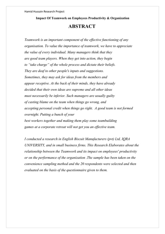 My wrr TEAMWORK project report | DOC