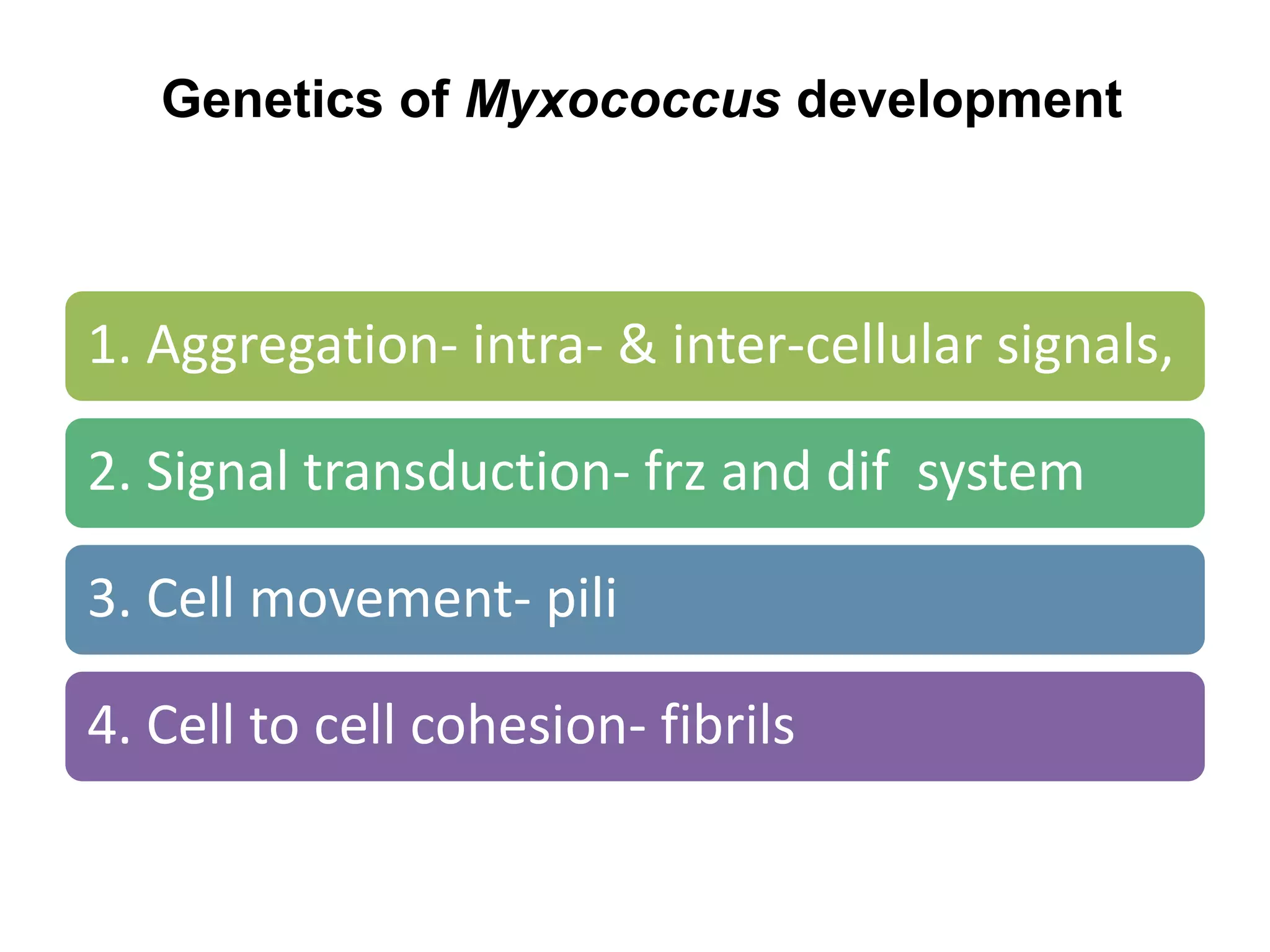 Myxobacteria, life cycle, genetic basis of differentiation | PPTX
