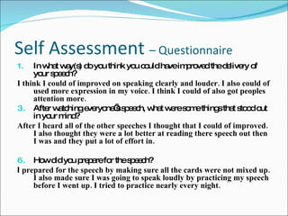 My Year 6 Speech Assessment[1] | PPT | Educational Assessment | Education