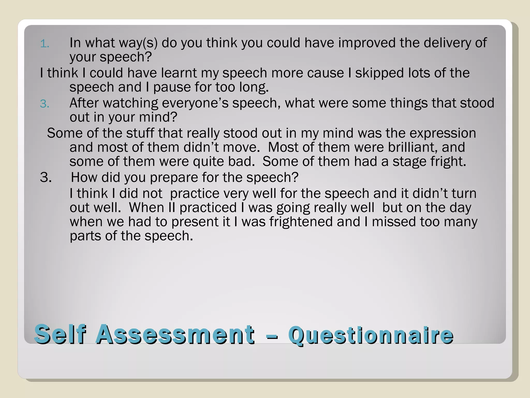 My Year 6 Speech Assessment[1] | PPT