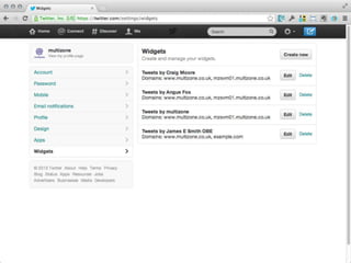 Embedded Tweets, Timelines and Twitter Cards - Social Developers London 09 Jan 2013 | PPT