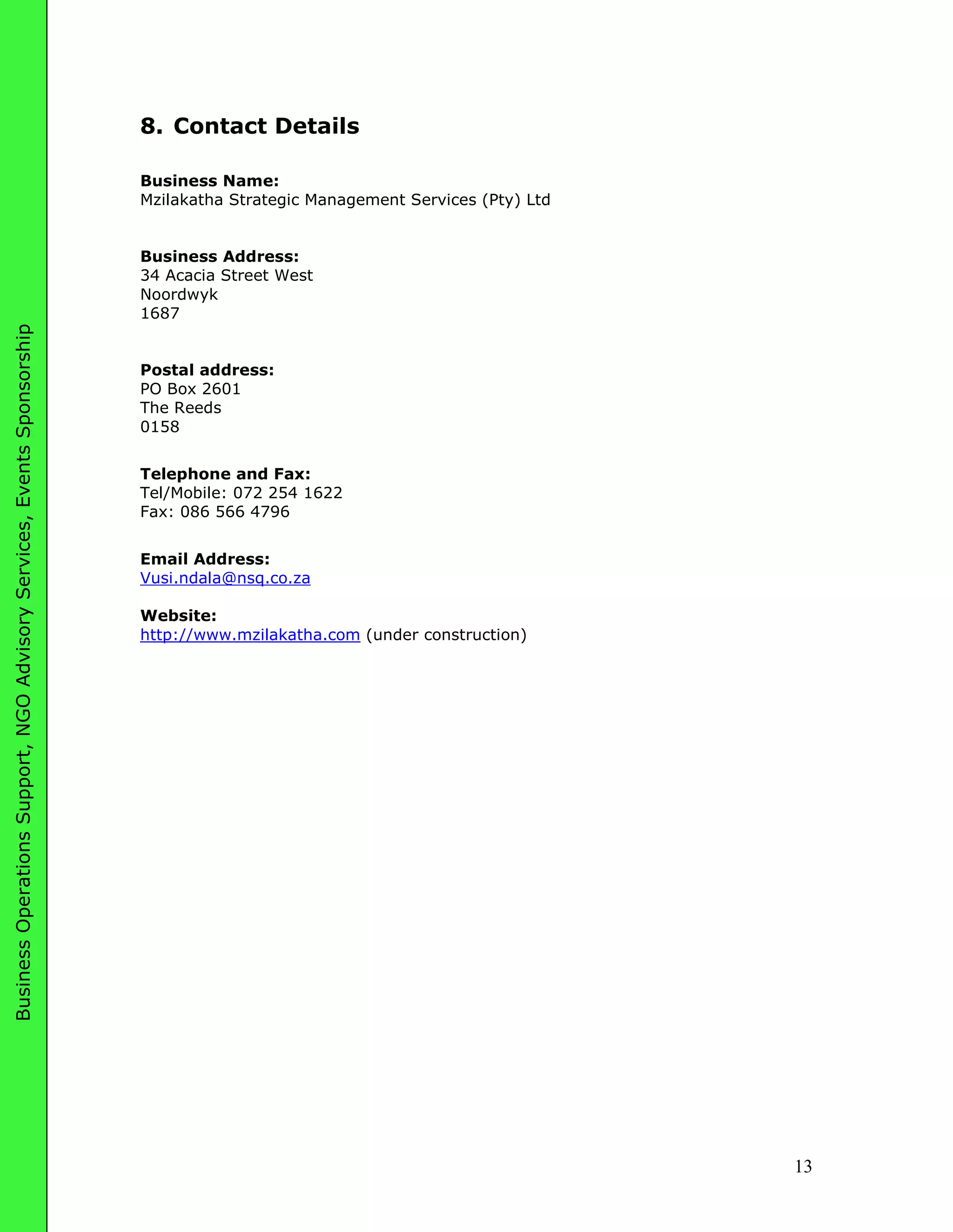 Mzilakatha Strategic Management Services | PDF