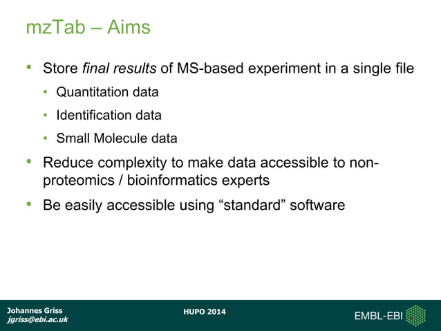 The mzTab data standard format for reporting MS-based peptide, protein ...